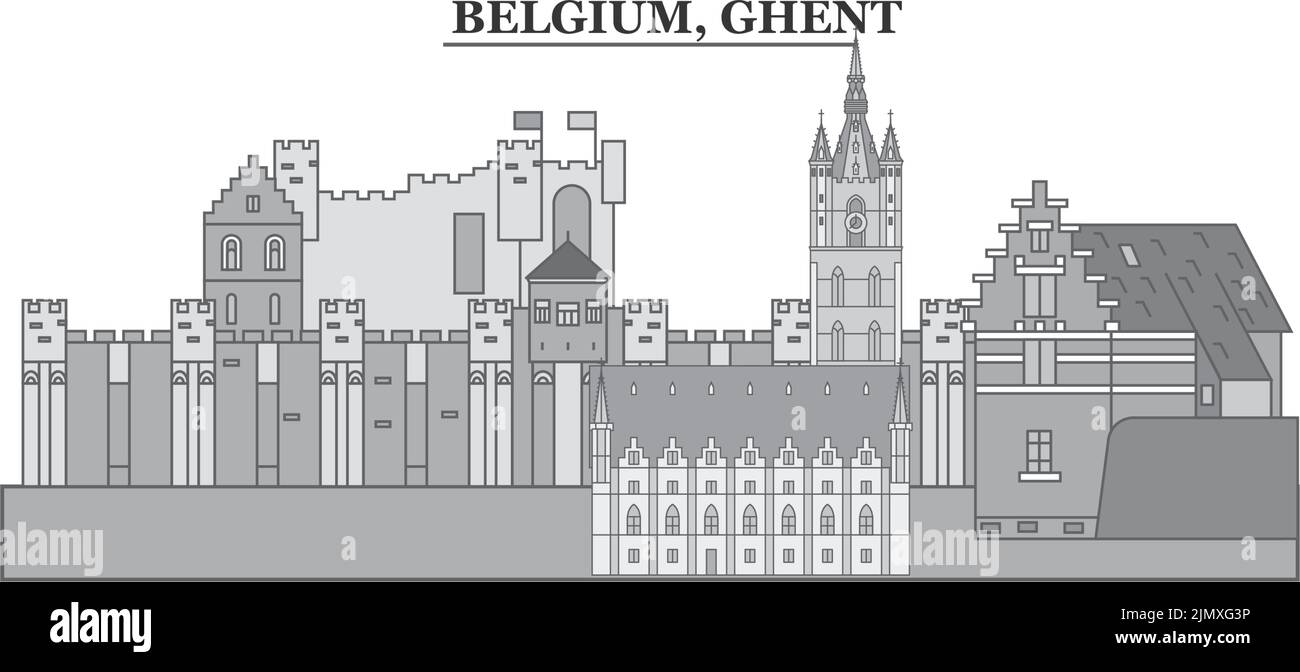 Belgium, Ghent city skyline isolated vector illustration, icons Stock ...