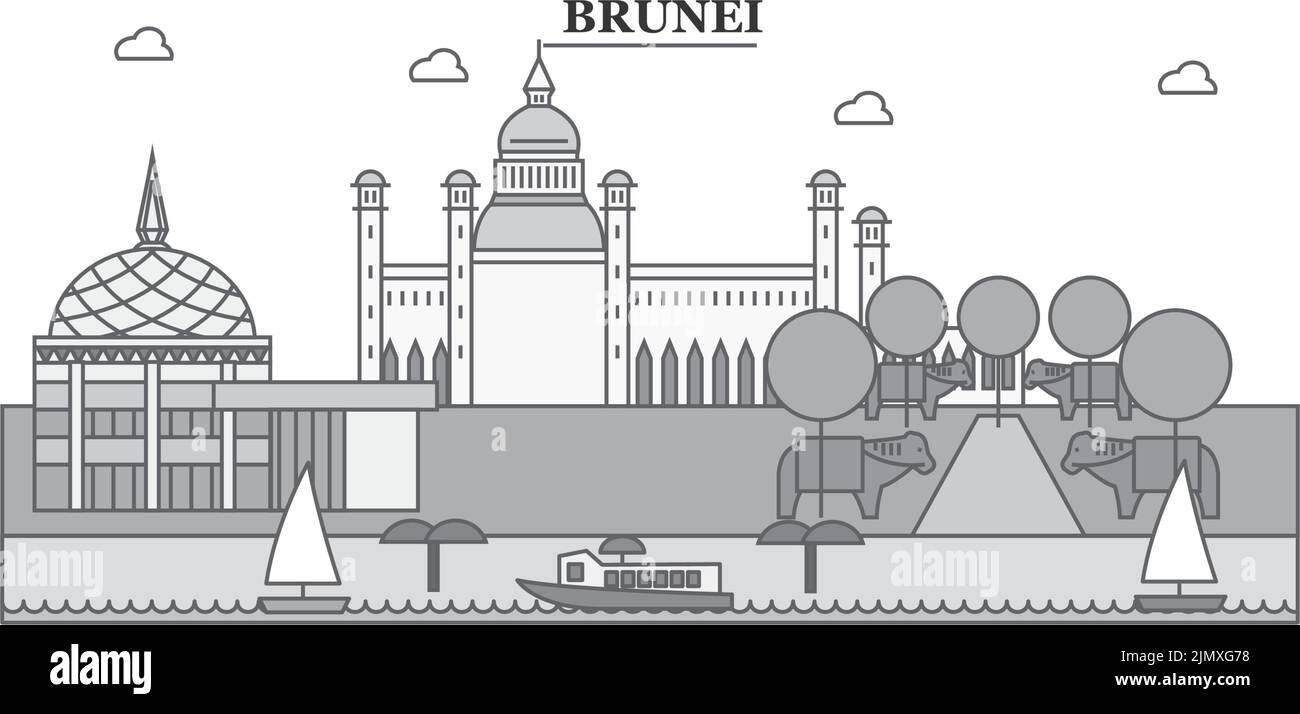 Brunei city skyline isolated vector illustration, icons Stock Vector ...