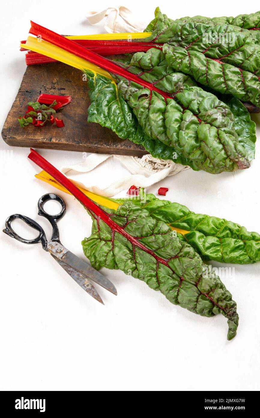 Raw chard on light background. Highly nutritious leaves. Popular ...