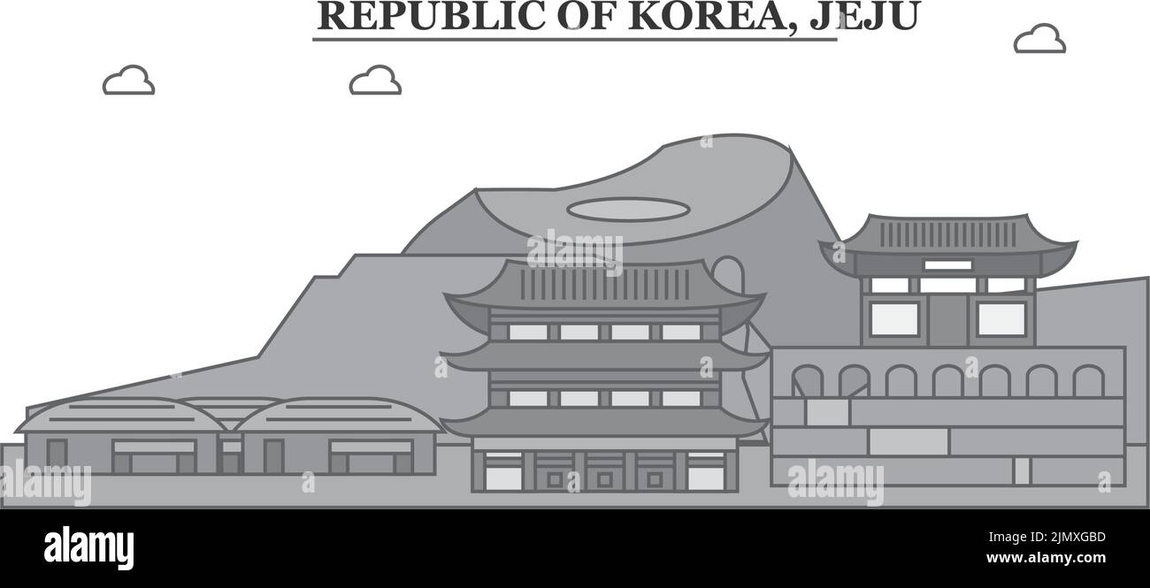 Korea, Jeju city skyline isolated vector illustration, icons Stock ...