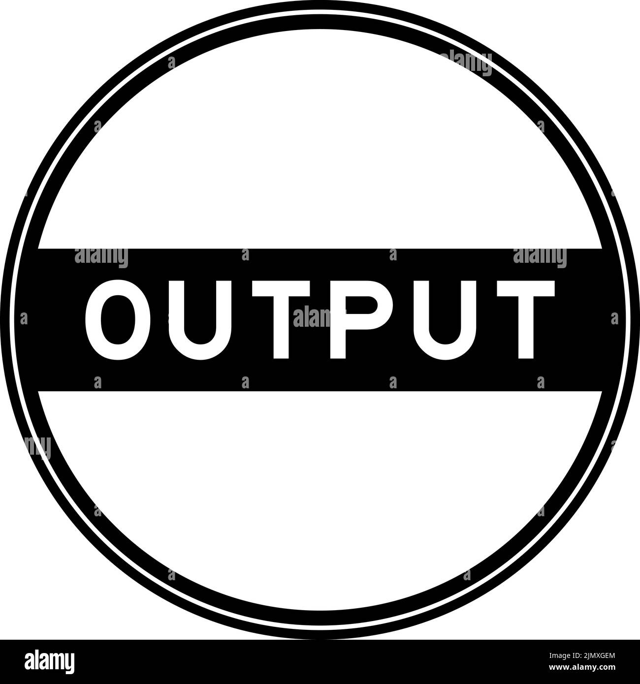 Black color round seal sticker in word output on white background Stock ...