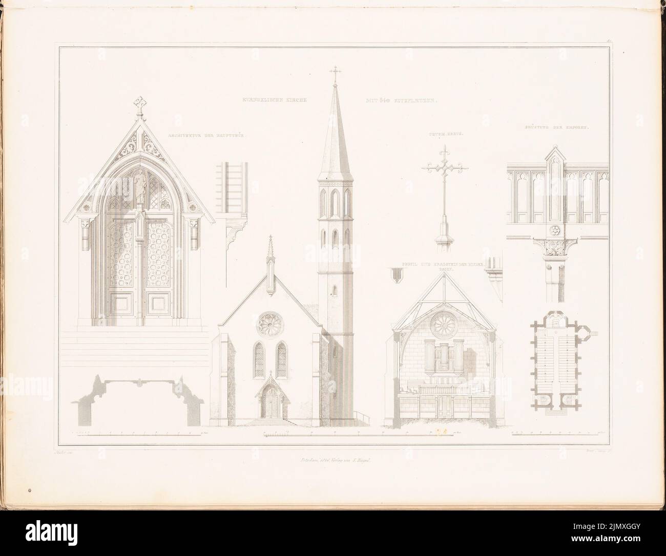 Stüler August (1800-1865), Evangelical Church with 640 seats. (From ...