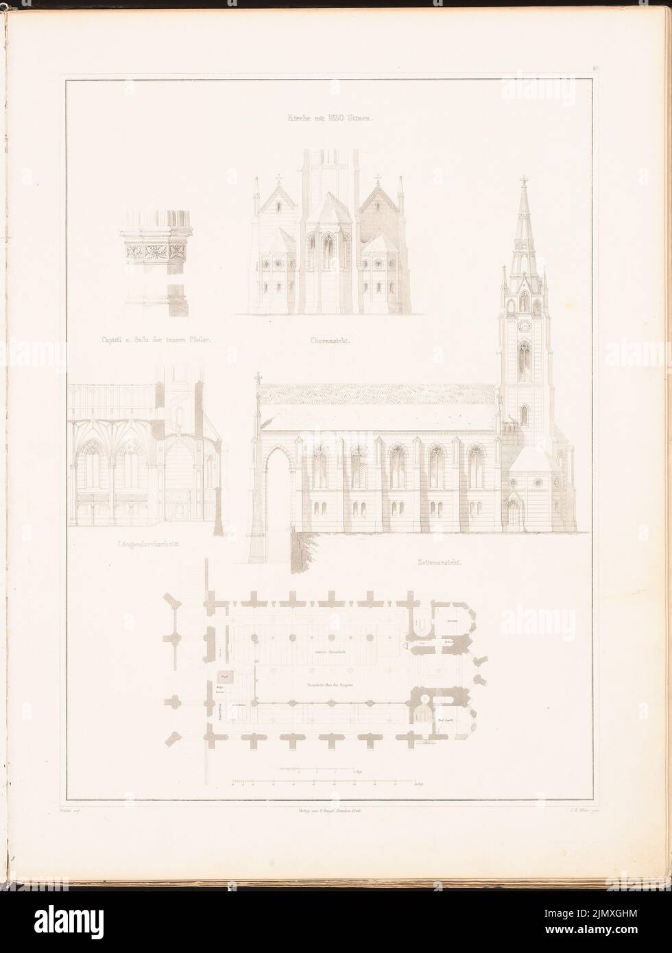 Stüler August (1800-1865), church with 1650 seats. (From: designs on ...