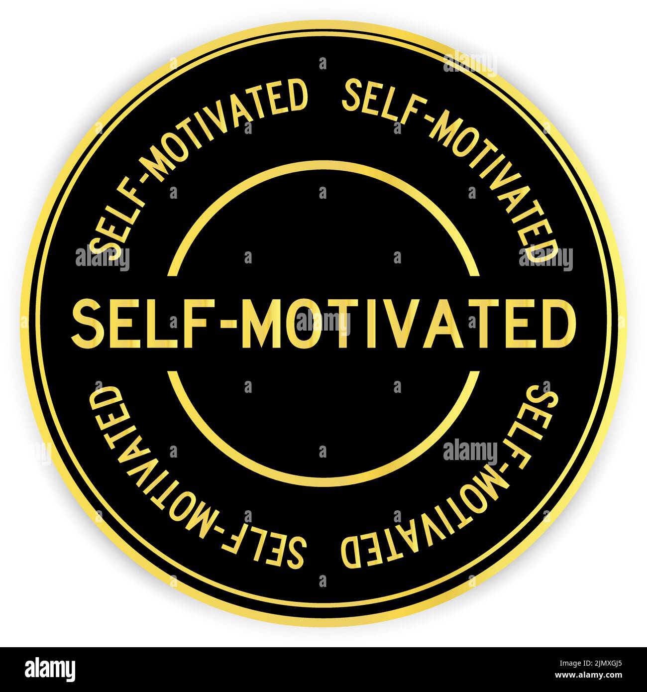 Black and gold color round label sticker with word self-motivated on ...