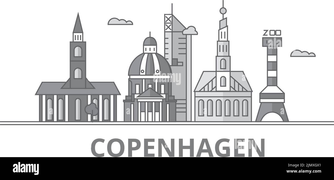 Denmark, Copenhagen City city skyline isolated vector illustration ...