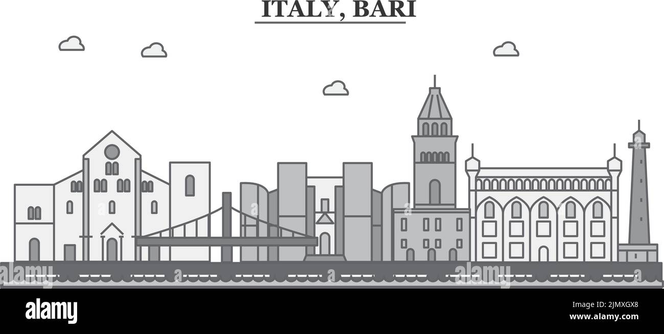 Italy, Bari city skyline isolated vector illustration, icons Stock ...