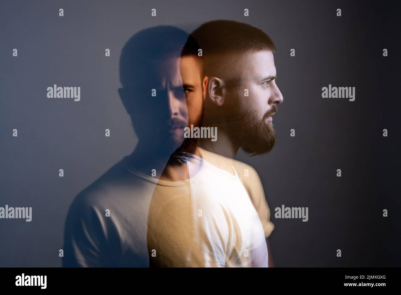 Double exposure crative side view profile and portrait of artistic ...