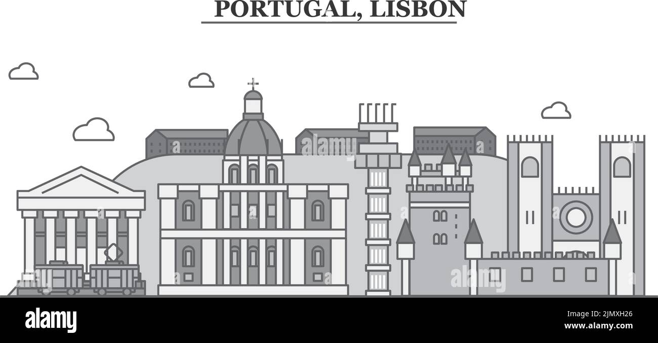 Portugal, Lisbon city skyline isolated vector illustration, icons Stock ...