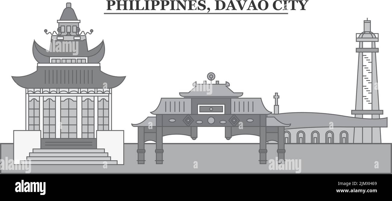 Philippines, Davao City city skyline isolated vector illustration ...