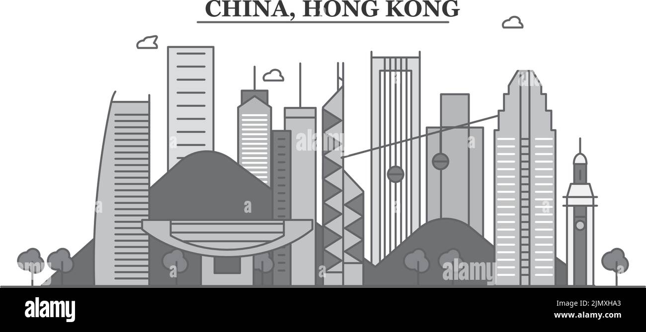 China, Hong Kong city skyline isolated vector illustration, icons Stock ...