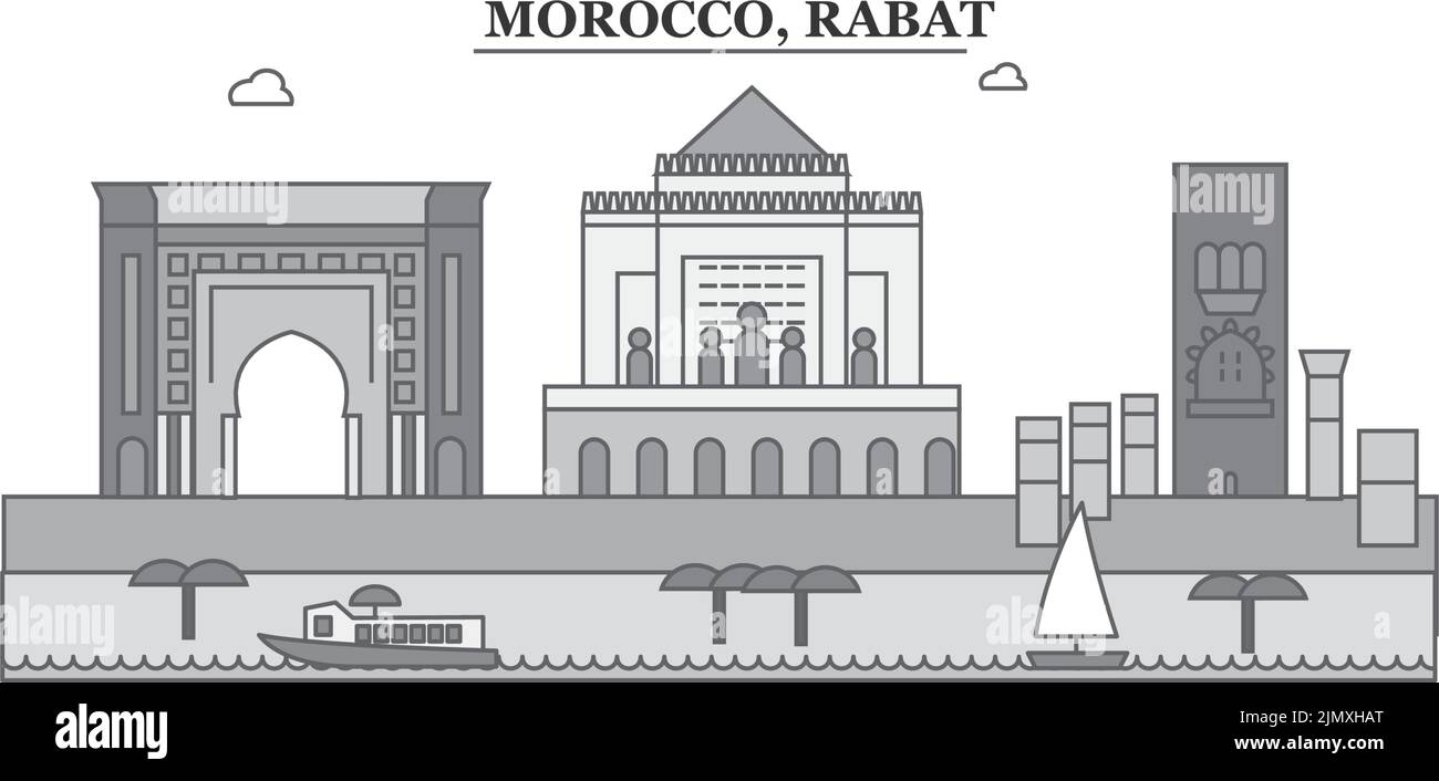 Morocco, Rabat city skyline isolated vector illustration, icons Stock ...