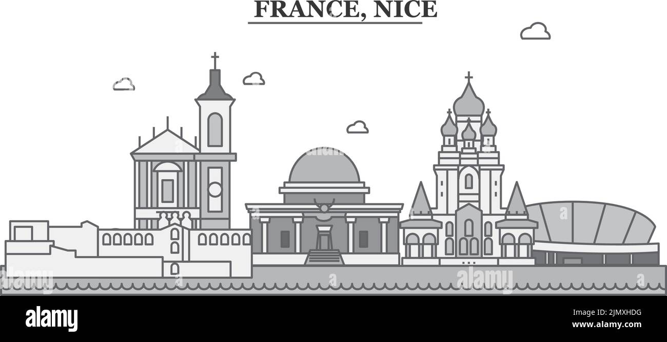 France, Nice city skyline isolated vector illustration, icons Stock ...