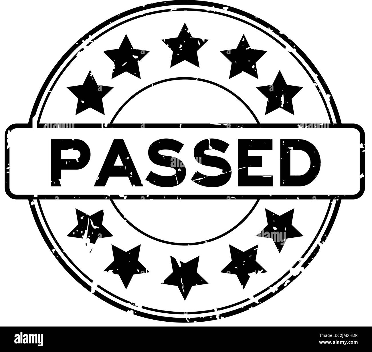 Grunge black passed word with star icon round rubber seal stamp on ...
