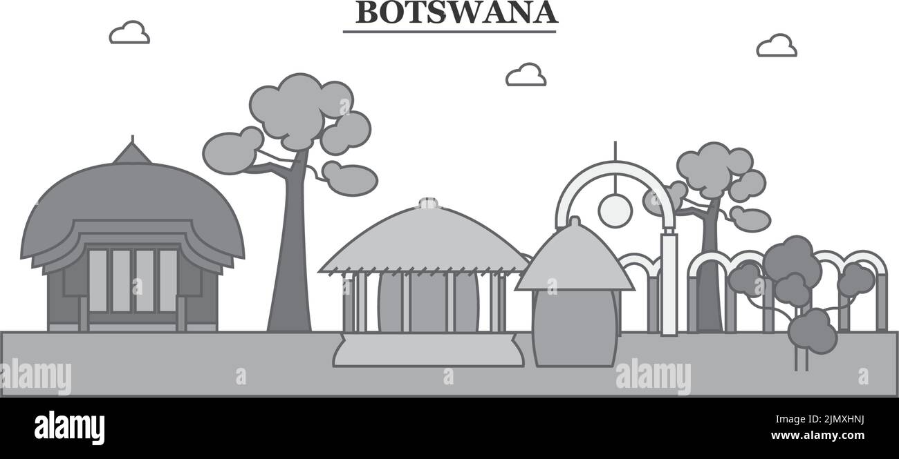 Botswana city skyline isolated vector illustration, icons Stock Vector ...