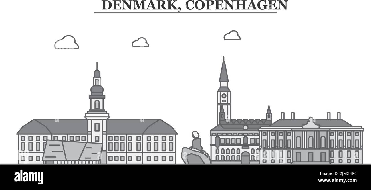 Denmark, Copenhagen city skyline isolated vector illustration, icons ...