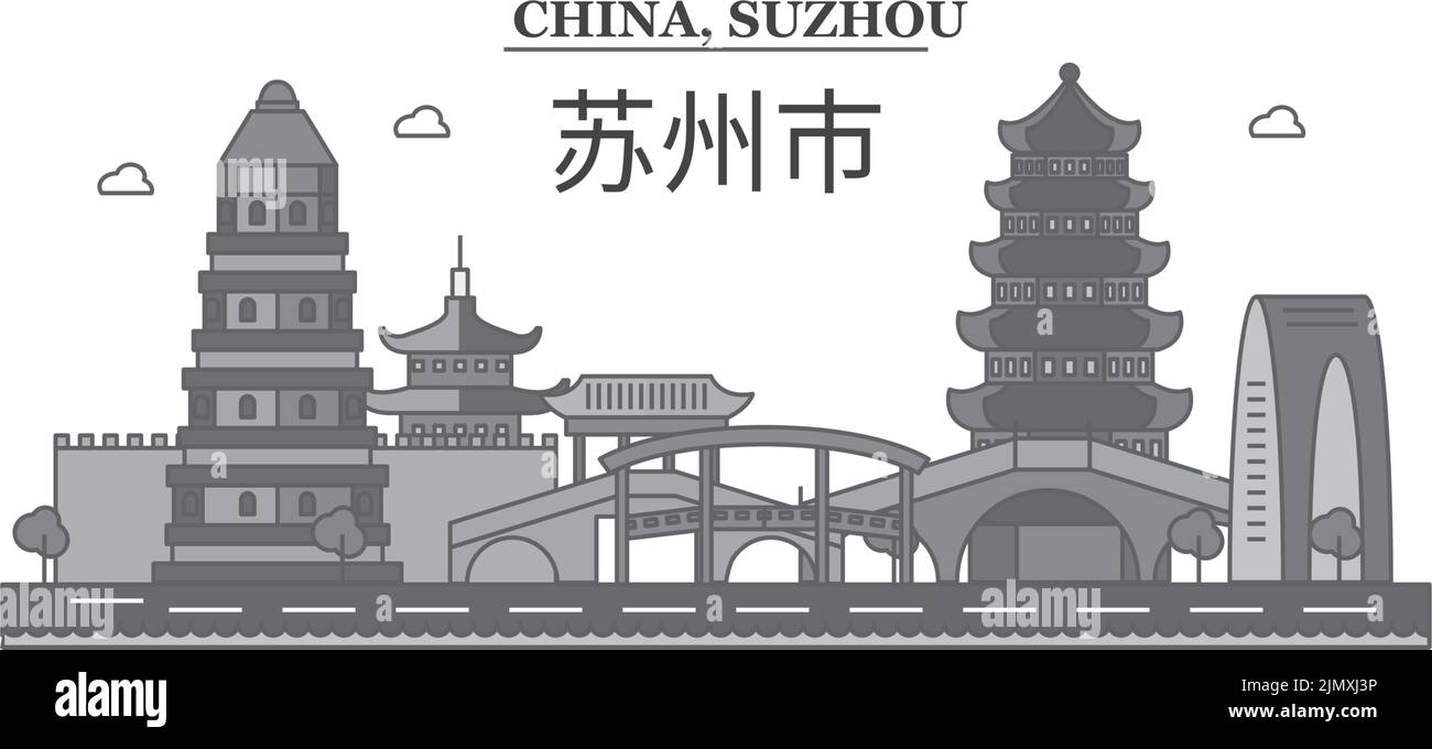 China, Suzhou city skyline isolated vector illustration, icons Stock ...