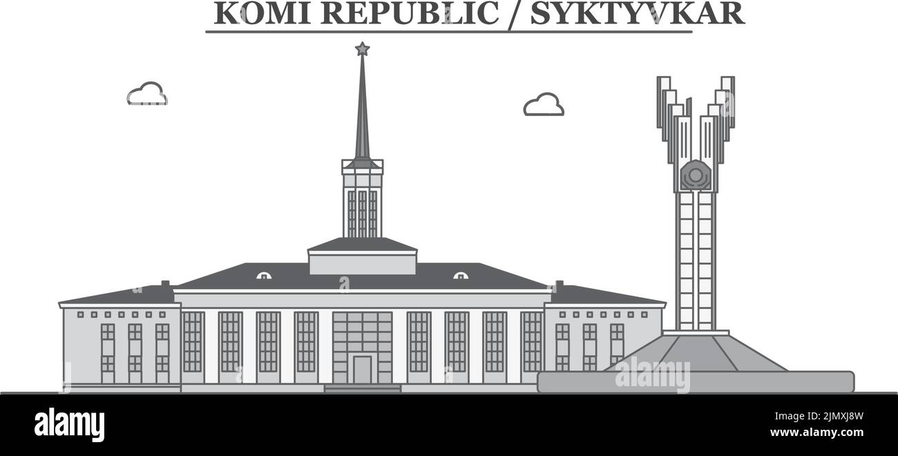 Russia, Syktyvkar city skyline isolated vector illustration, icons ...