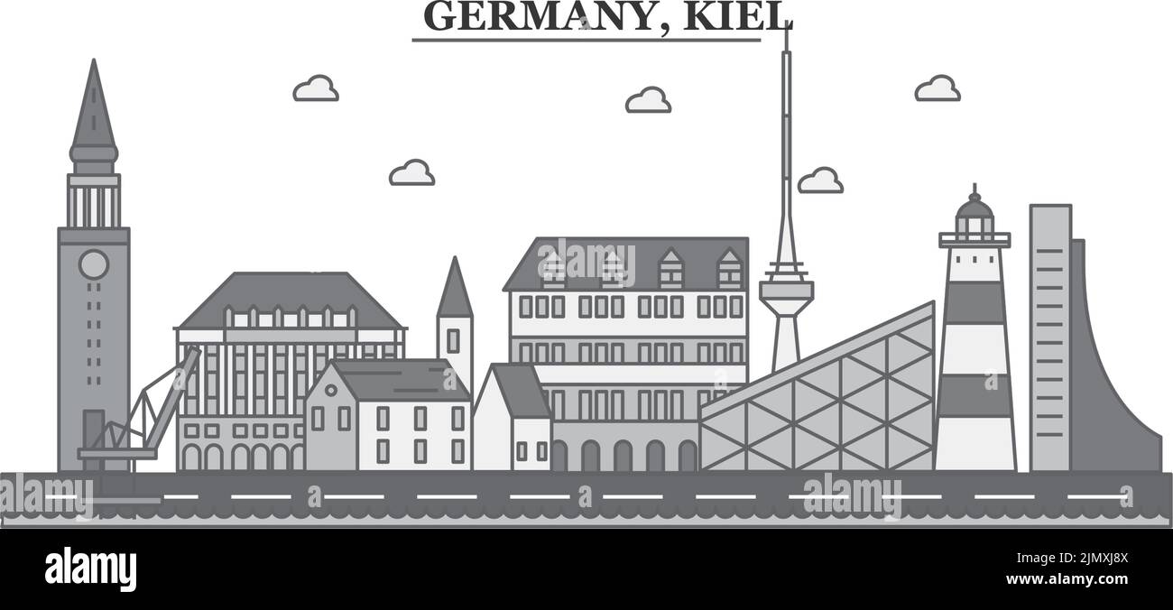 Germany, Kiel city skyline isolated vector illustration, icons Stock ...