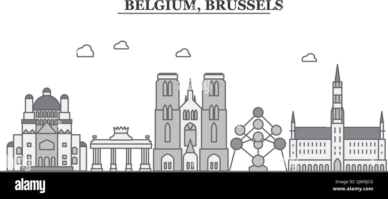 Belgium, Brussels city skyline isolated vector illustration, icons ...