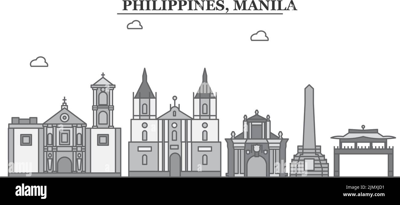 Philippines, Manila city skyline isolated vector illustration, icons ...