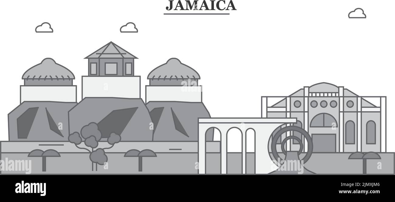 Jamaica city skyline isolated vector illustration, icons Stock Vector ...