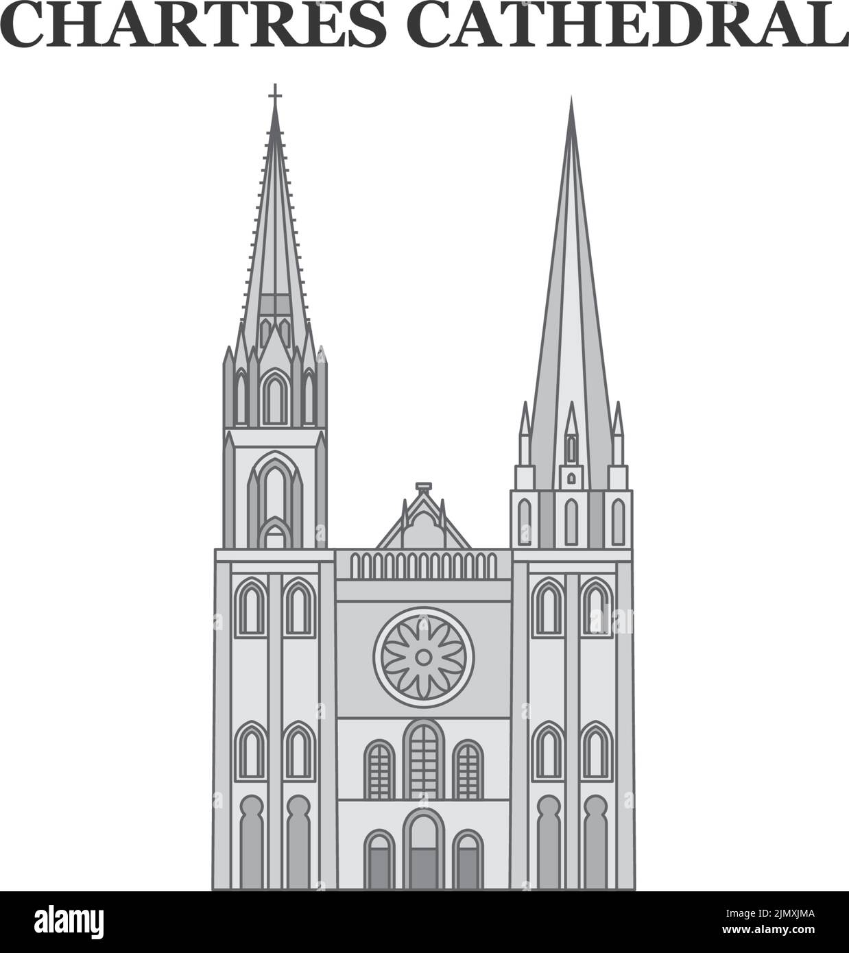 France, Chartres Cathedral Landmark city skyline isolated vector ...