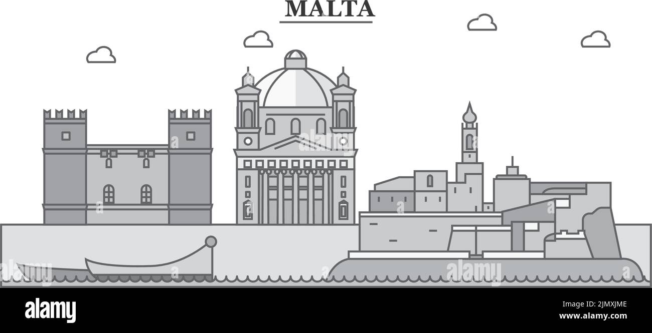 Malta city skyline isolated vector illustration, icons Stock Vector ...