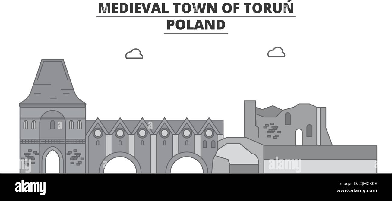 Poland, Torun City city skyline isolated vector illustration, icons ...