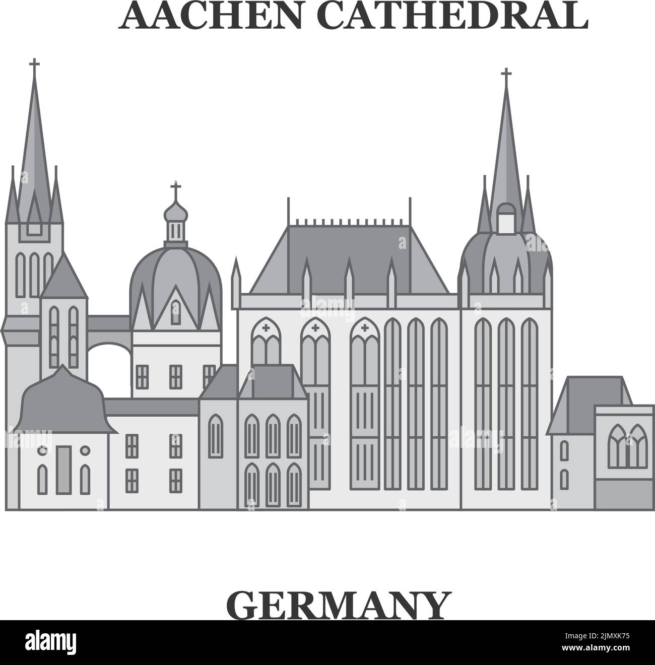 Germany, Aachen Cathedral city skyline isolated vector illustration ...