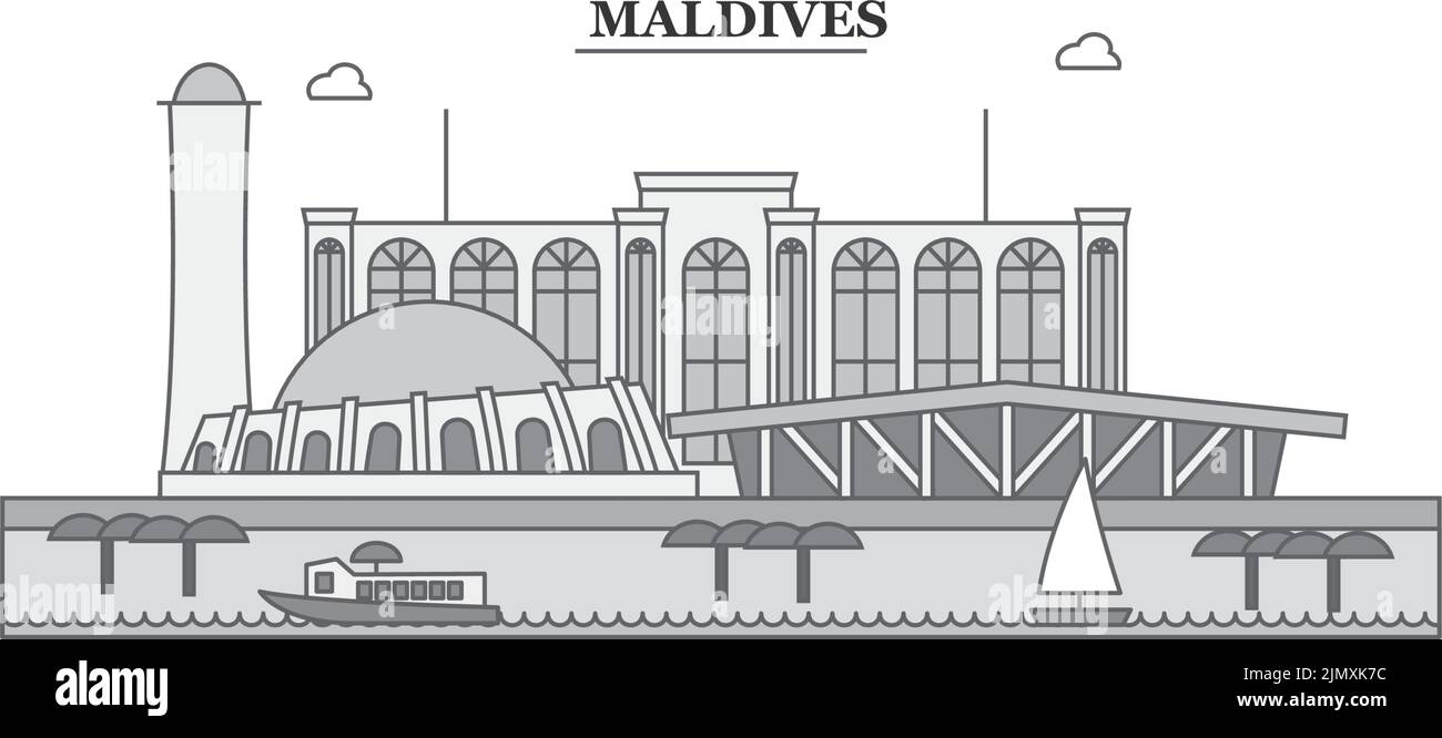 Maldives city skyline isolated vector illustration, icons Stock Vector ...