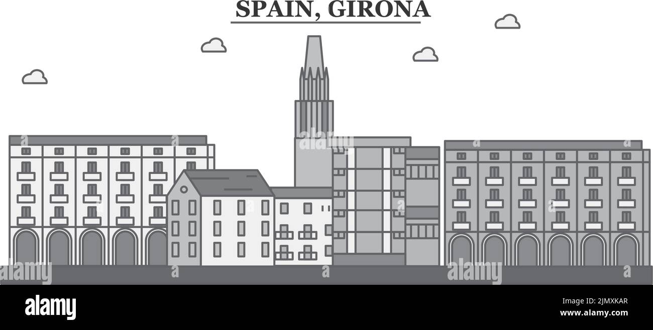 Spain, Girona city skyline isolated vector illustration, icons Stock ...