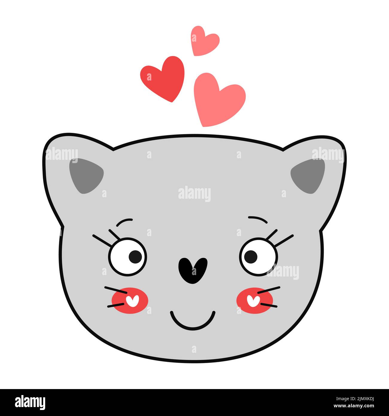 Cute doodle cat with hearts. Vector illustration Stock Vector Image ...