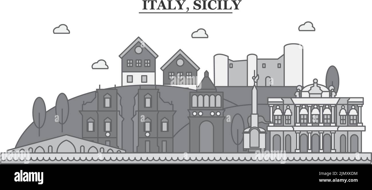 Italy, Sicily city skyline isolated vector illustration, icons Stock ...