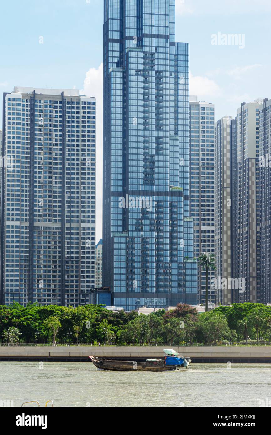 view of blue sky at Landmark 81 is a super tall skyscraper in center Ho ...