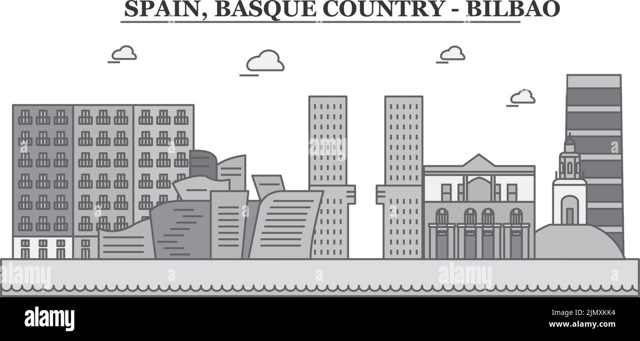 Spain, Bilbao city skyline isolated vector illustration, icons Stock ...