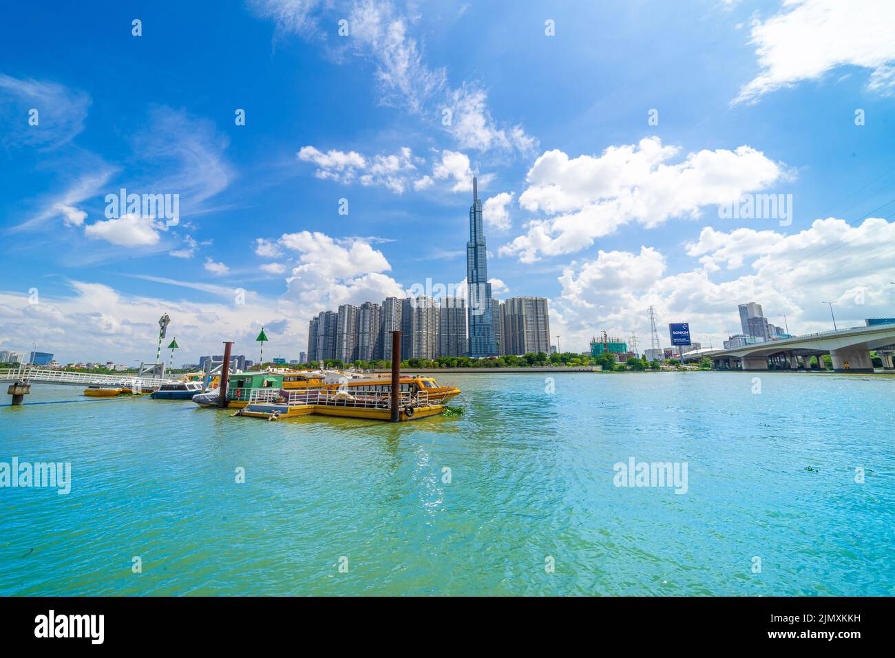 view of blue sky at Landmark 81 is a super tall skyscraper in center Ho ...