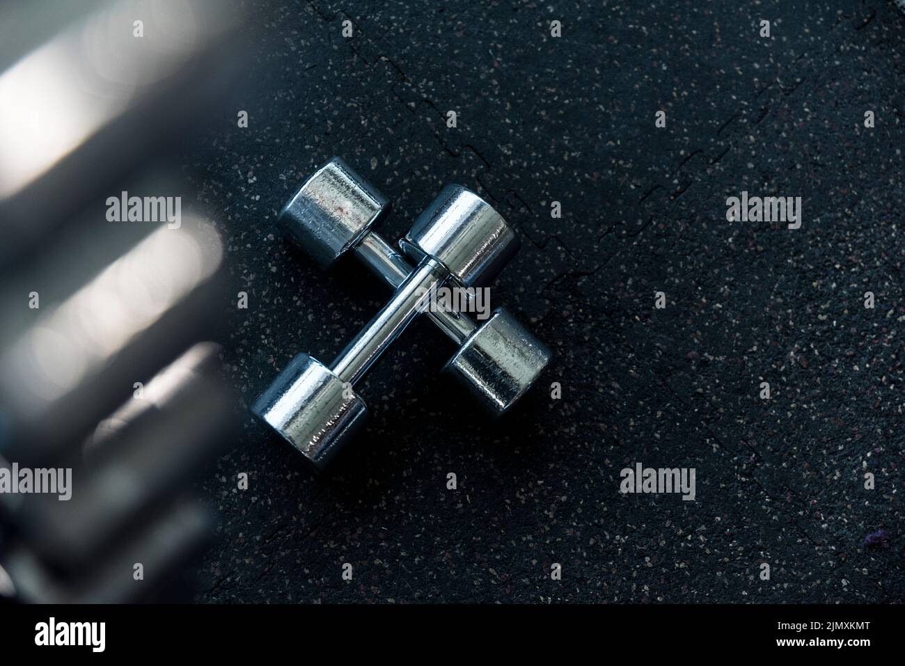 Top view weights floor Stock Photo - Alamy