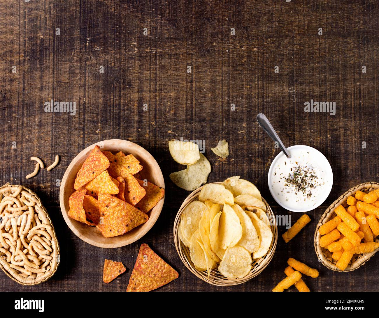 Top view assortment chips with copy space Stock Photo - Alamy