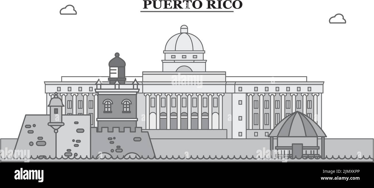 Puerto-Rico city skyline isolated vector illustration, icons Stock ...