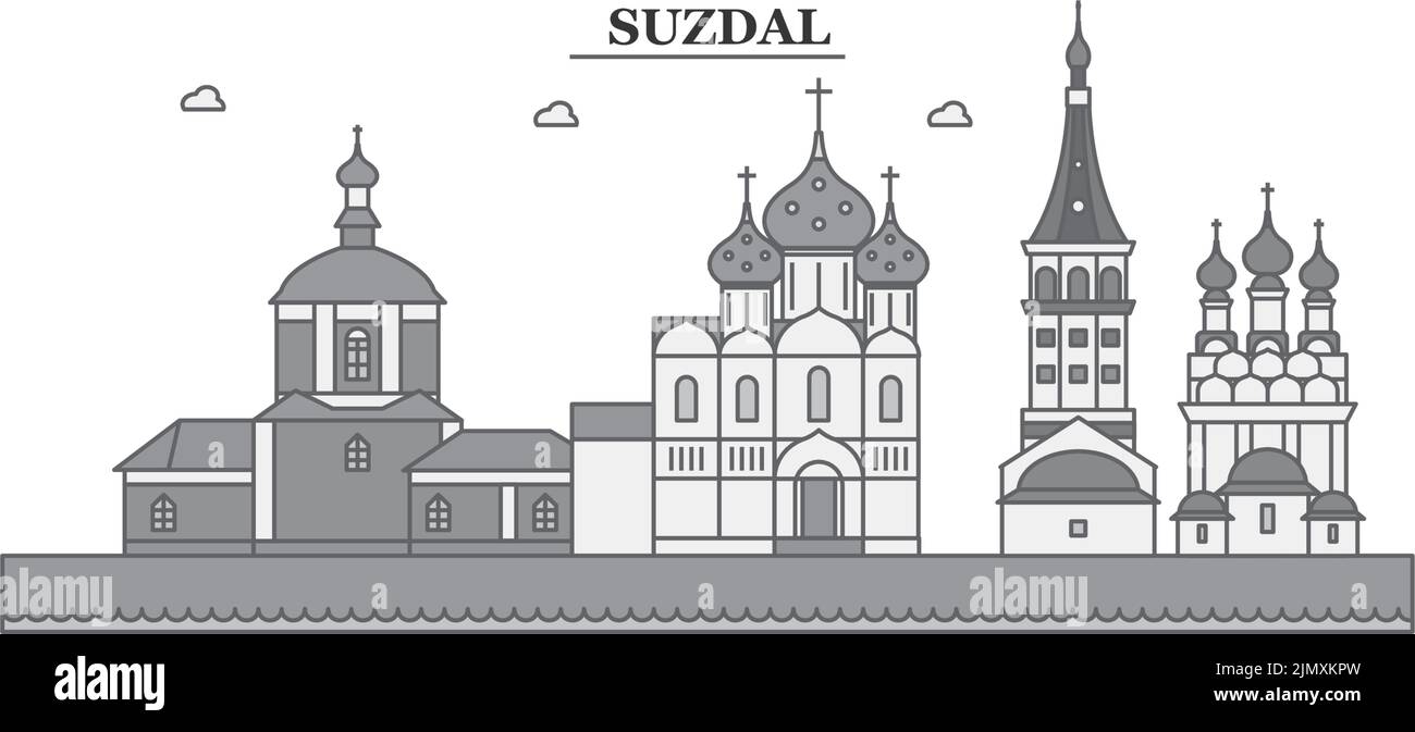 Russia, Suzdal city skyline isolated vector illustration, icons Stock ...