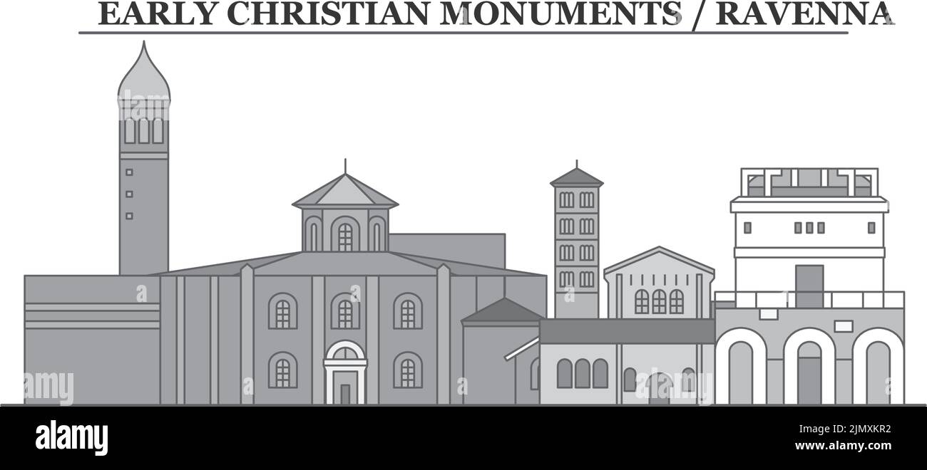 Italy, Ravenna City city skyline isolated vector illustration, icons ...