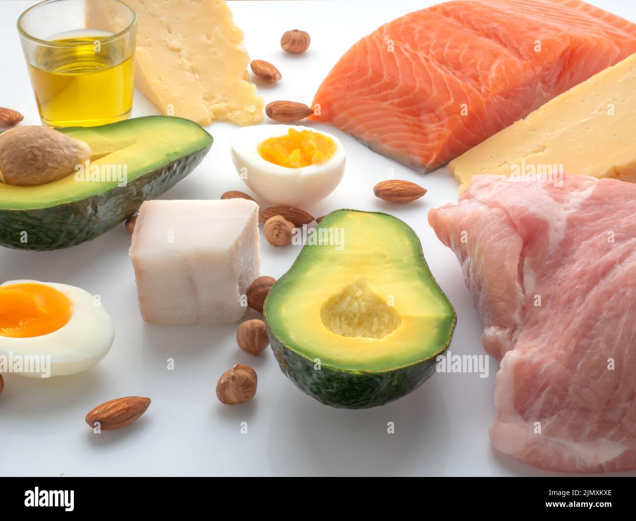 Selection of Ketogenic diet products on white background Stock Photo ...