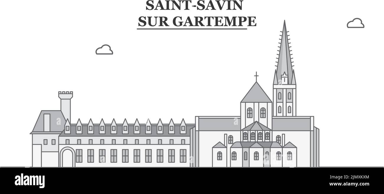 France, Saint-Savin city skyline isolated vector illustration, icons ...