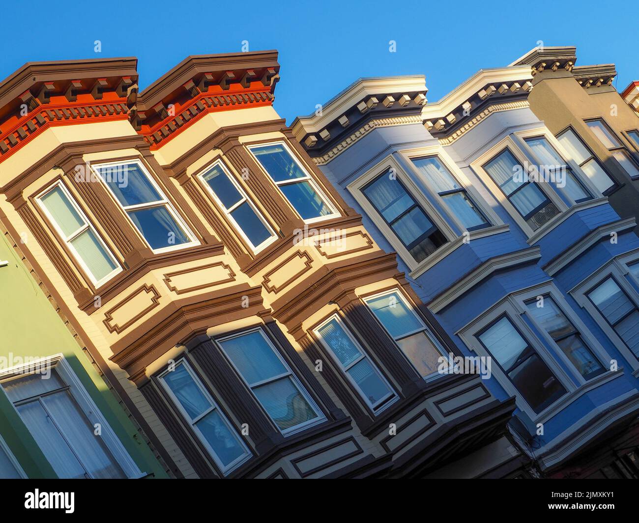 Beautiful colorful buildings in Victorian style in San Francisco ...