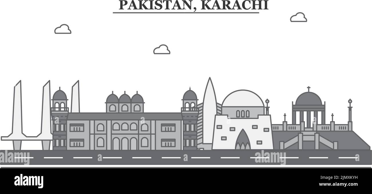 Pakistan, Karachi city skyline isolated vector illustration, icons ...