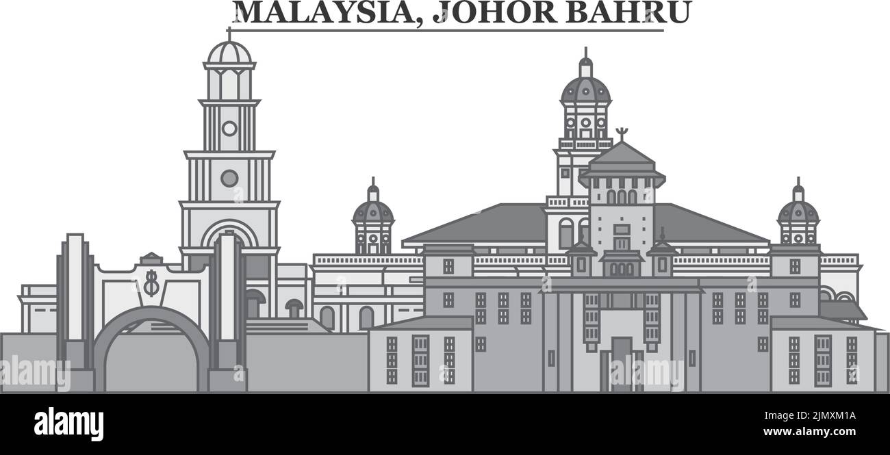 Malaysia, Johor Bahru city skyline isolated vector illustration, icons ...