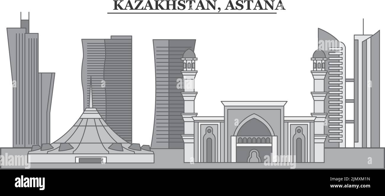 Kazakhstan, Astana city skyline isolated vector illustration, icons ...