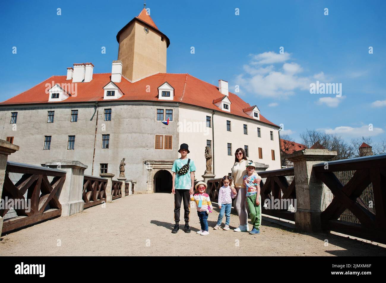 Mother with four kids in Veveri castle, Czech Republic Stock Photo - Alamy