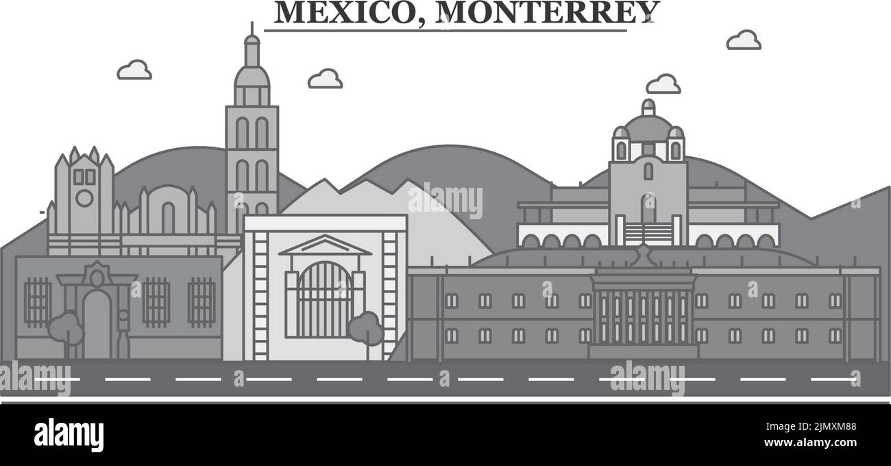 Mexico, Monterrey city skyline isolated vector illustration, icons ...