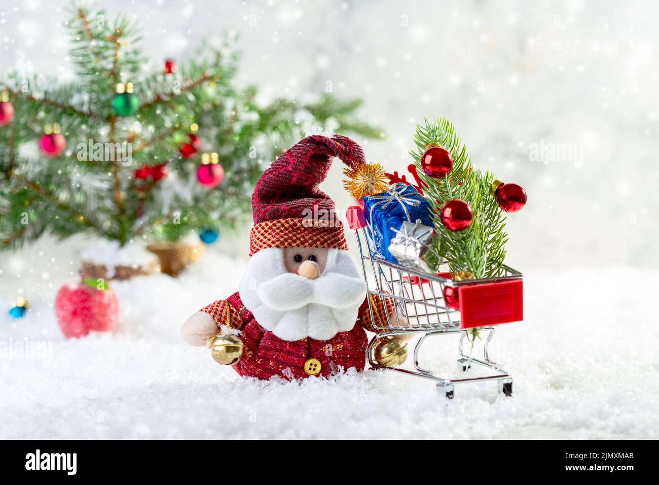 Christmas Santa Claus with shopping cart. Christmas composition Stock ...